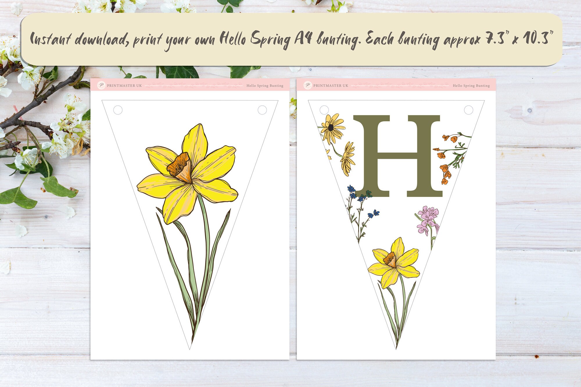 Download, DIY, PRINTABLE, Hello Spring, Floral, Flowers, Daffodil ...