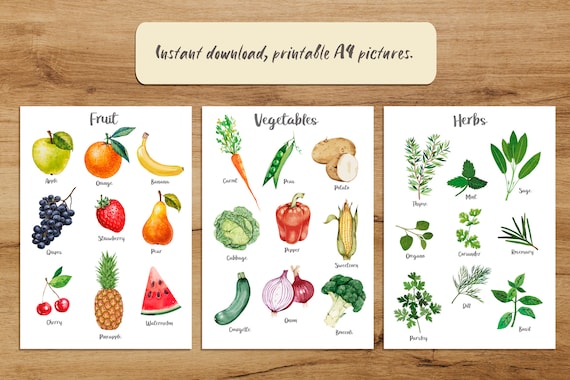 PRINTABLE A4 Pictures Fruit Vegetables Herbs Playroom - Etsy