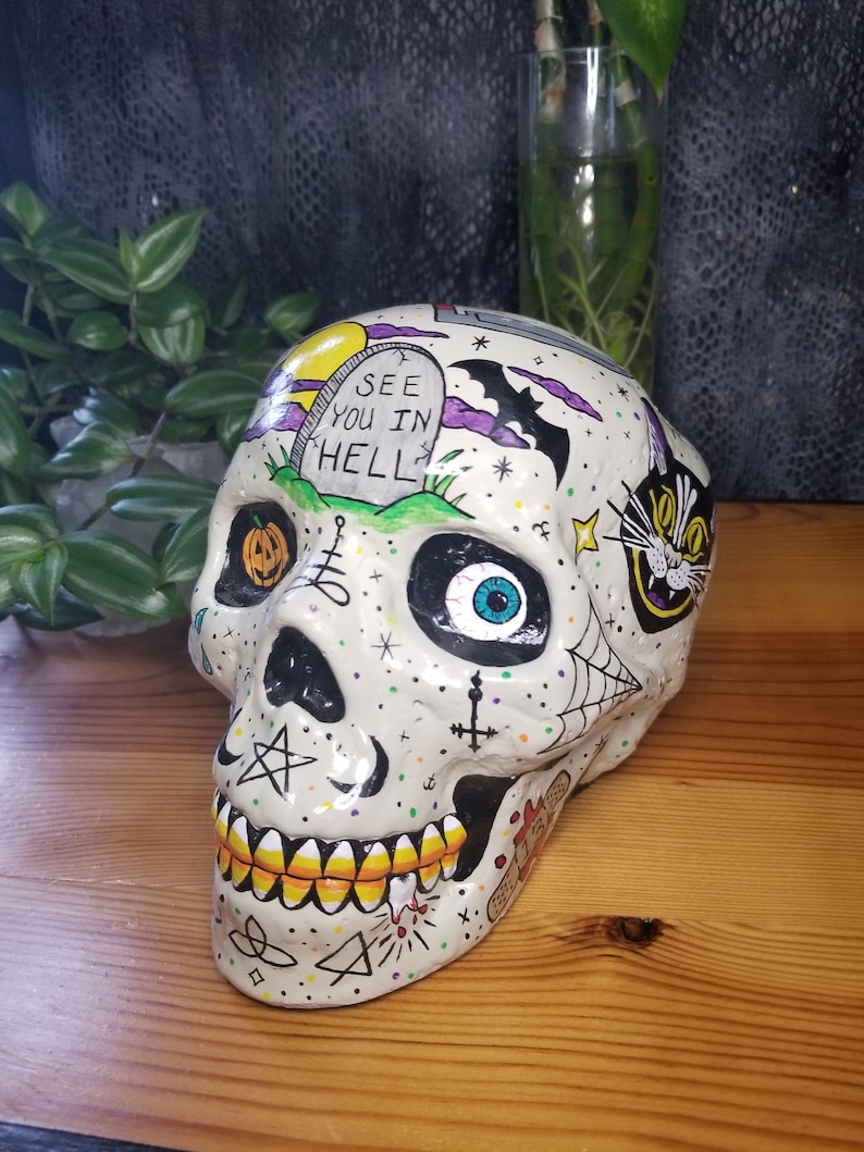 Large Flash Tattoo Cement Skull - Etsy