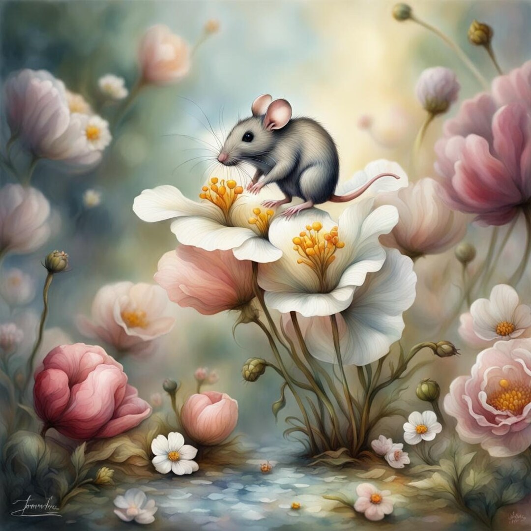 Little Mouse and Flowers Clipart - 1 High Quality JPG - Digital ...