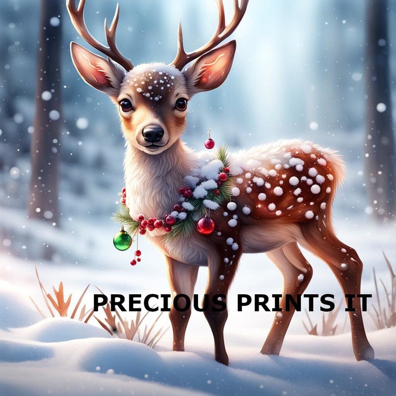 Sweet Fawn Announces Christmas -clipart - 4 High Quality JPG - Digital ...