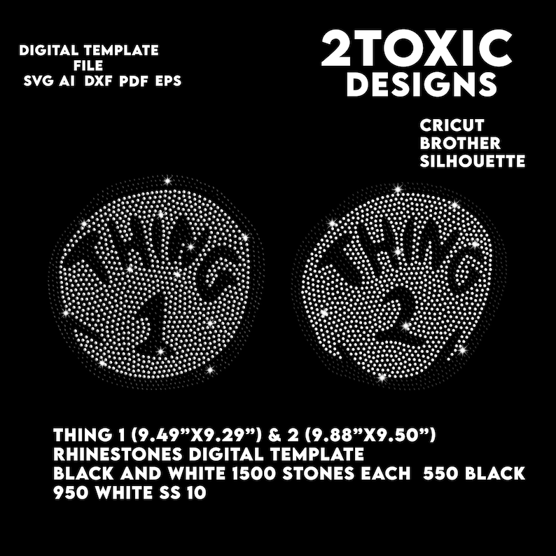 Thing 1 and Thing 2 Rhinestone Template for His and Hers Digital - Etsy