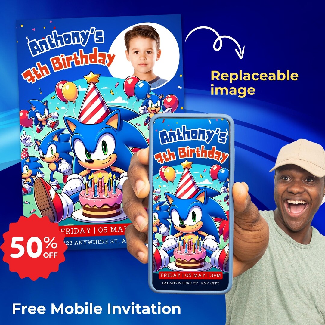 Sonic, Sonic Invitation, Invitation for Birthday, Birthday Invitation ...