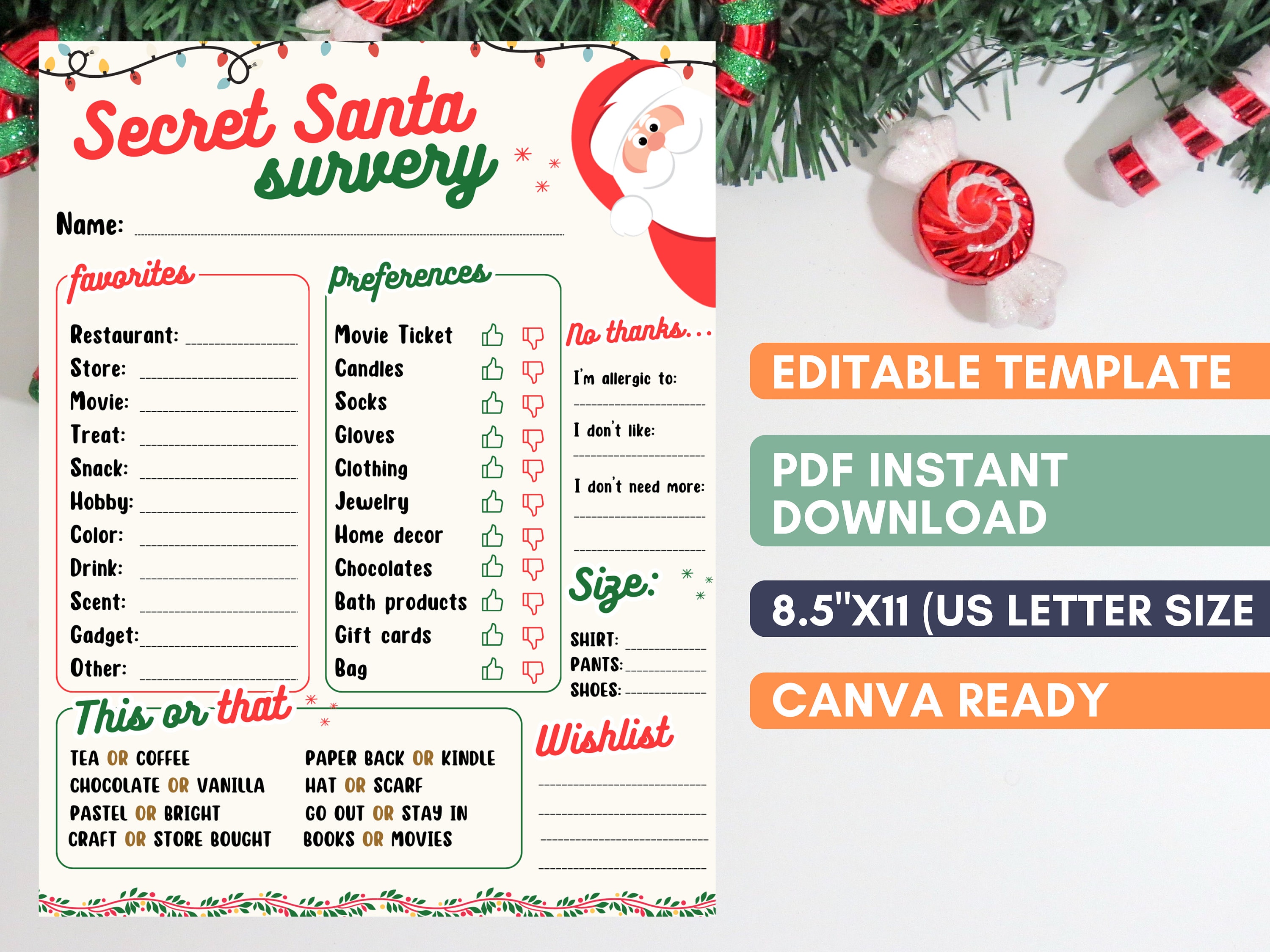 Secret Santa Questionnaire for Adult Coworker Children Survey Printable ...