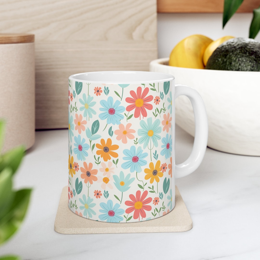 Floral Mug, Spring Mugs, Colorful Flowers Design, Kids Bedroom Decor ...