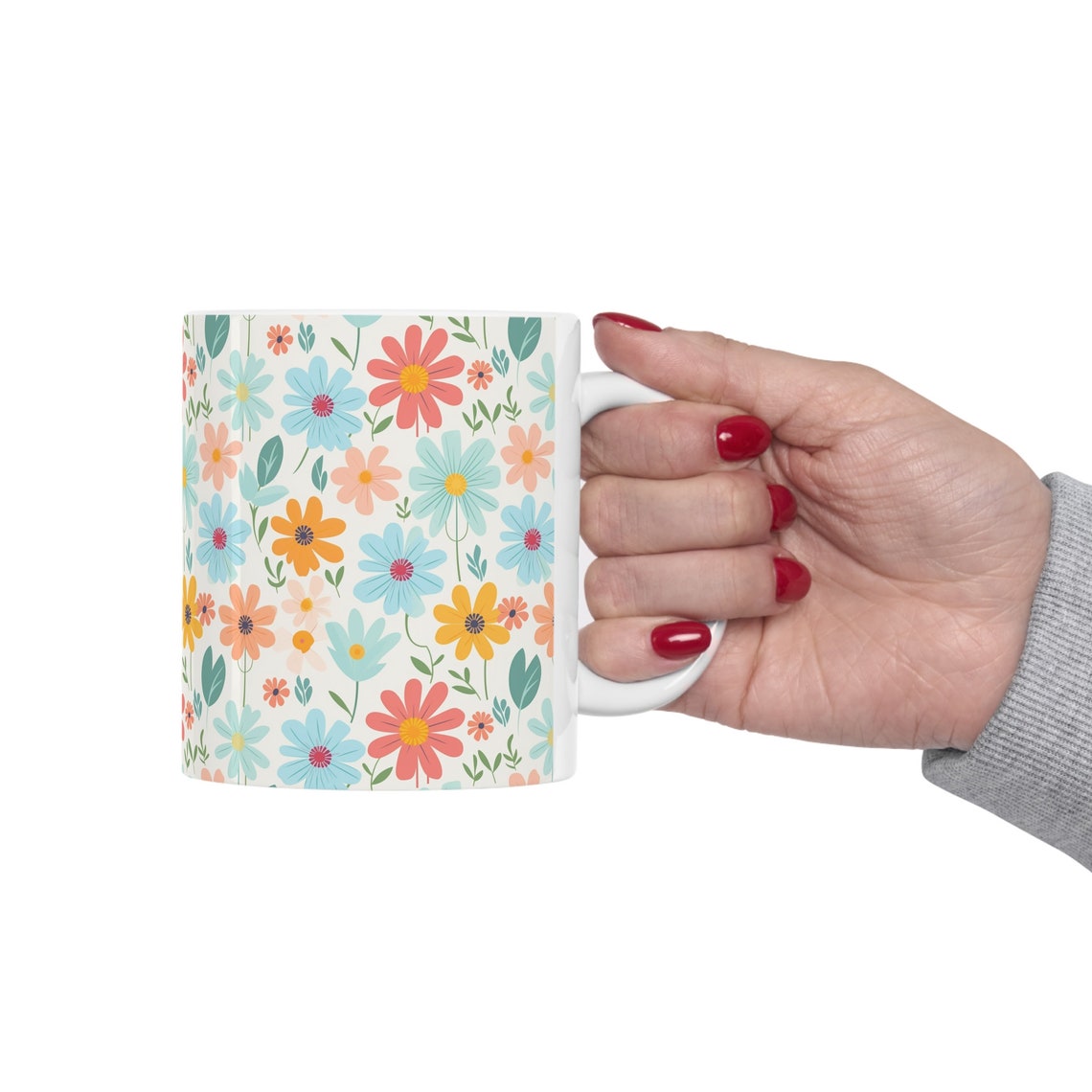 Floral Mug, Spring Mugs, Colorful Flowers Design, Kids Bedroom Decor ...