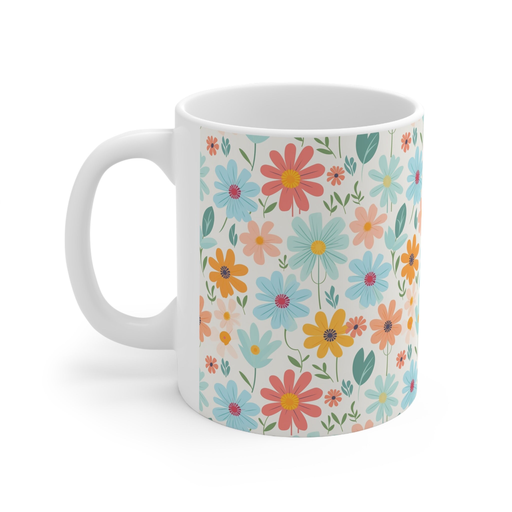 Floral Mug, Spring Mugs, Colorful Flowers Design, Kids Bedroom Decor ...