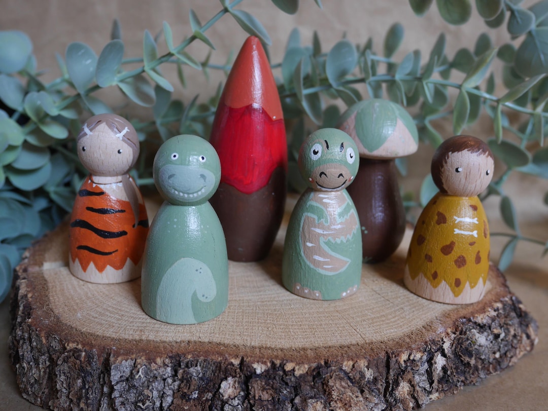 Dino Volcano Peg Dolls Play-dinosaur-caveman-set-wooden-toys-peg-doll ...