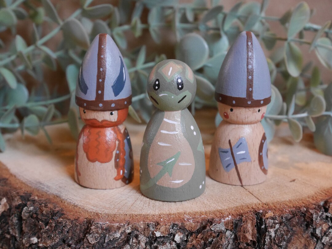 Viking Dragon Knight Peg Dolls Play-dragons-vikings-set-wooden-toys-peg ...