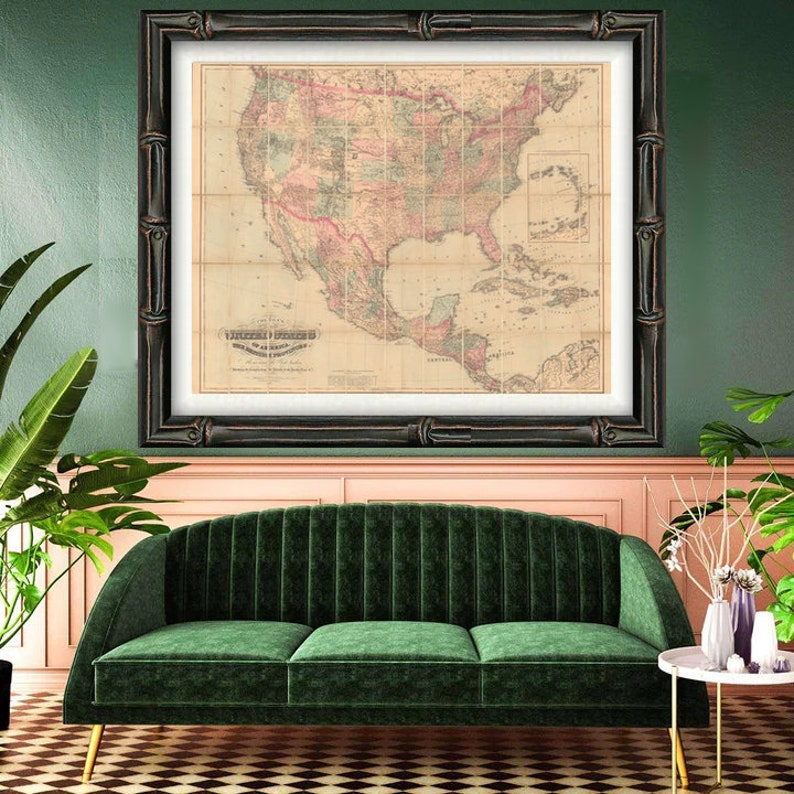 Vintage Map United States Framable Globe 1871 G.W. & C.B. Colton Large ...