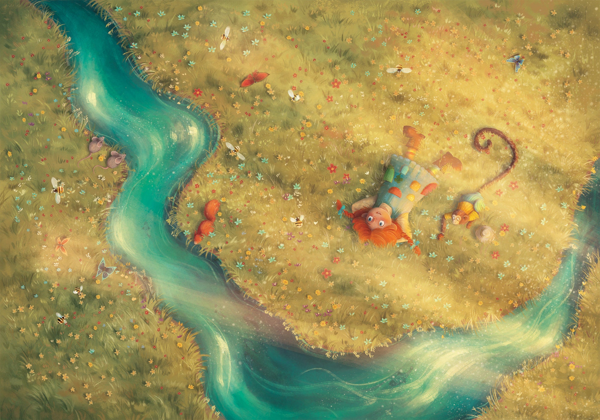 Children Wallpaper - ON ANY SIZE - Pippi and Mr Nilsson in a Meadow ...