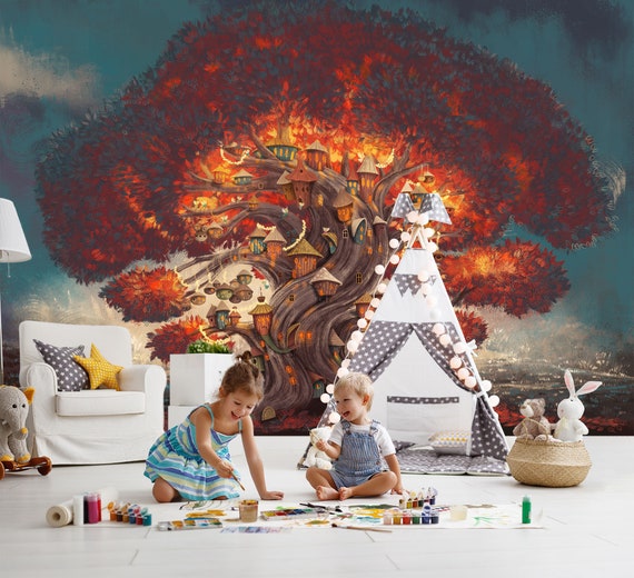 Children Wallpaper ON ANY SIZE Magic Tree With Fairy - Etsy