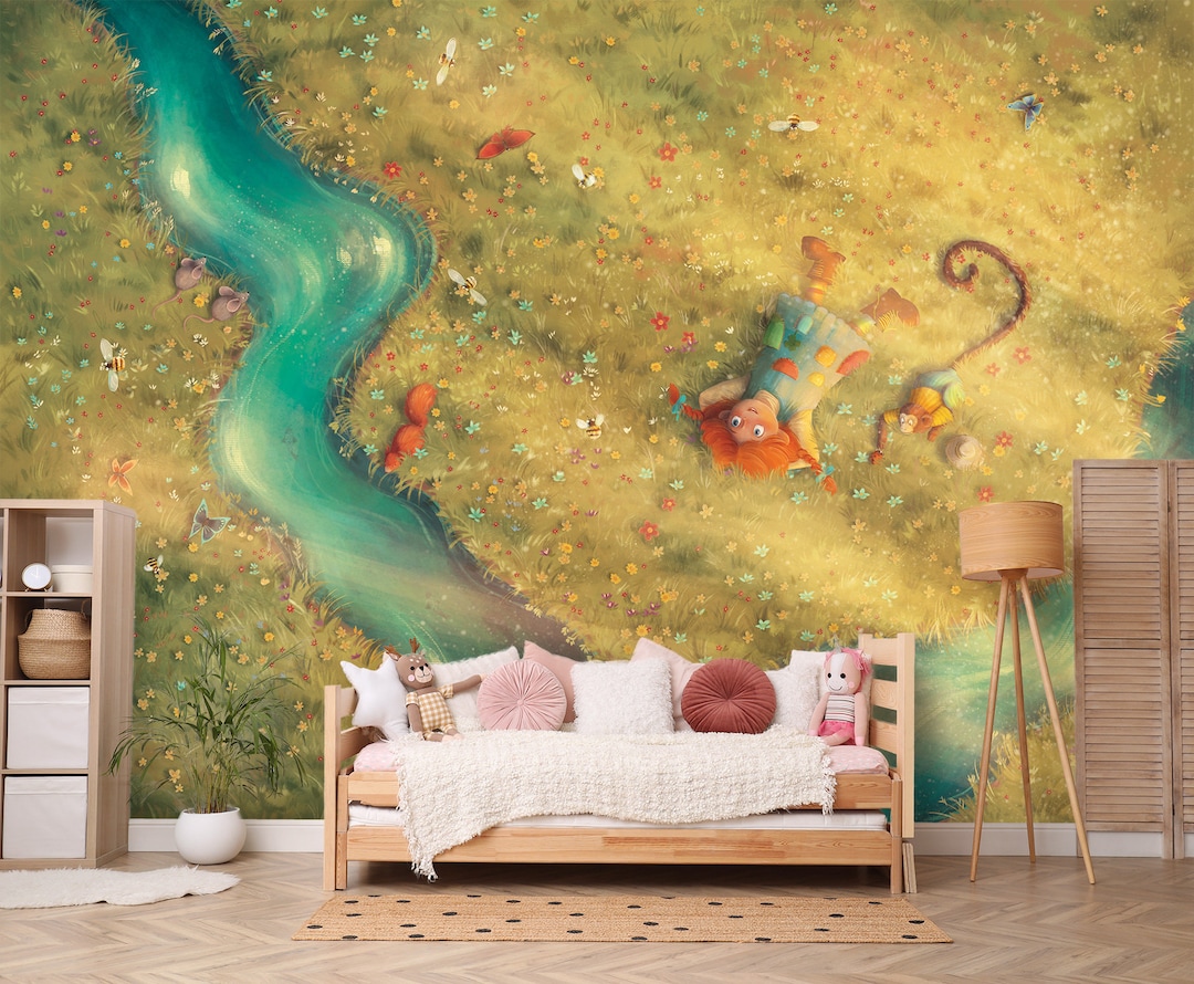 Children Wallpaper - ON ANY SIZE - Pippi and Mr Nilsson in a Meadow ...