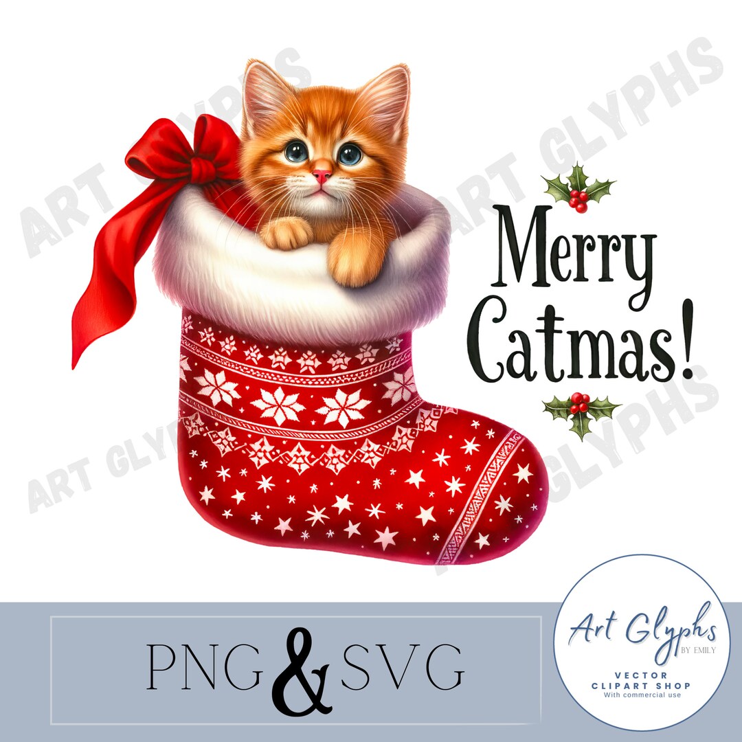 Christmas Cat in Svg and Png Format, Cat SVG for Cricut Projects, PNG ...