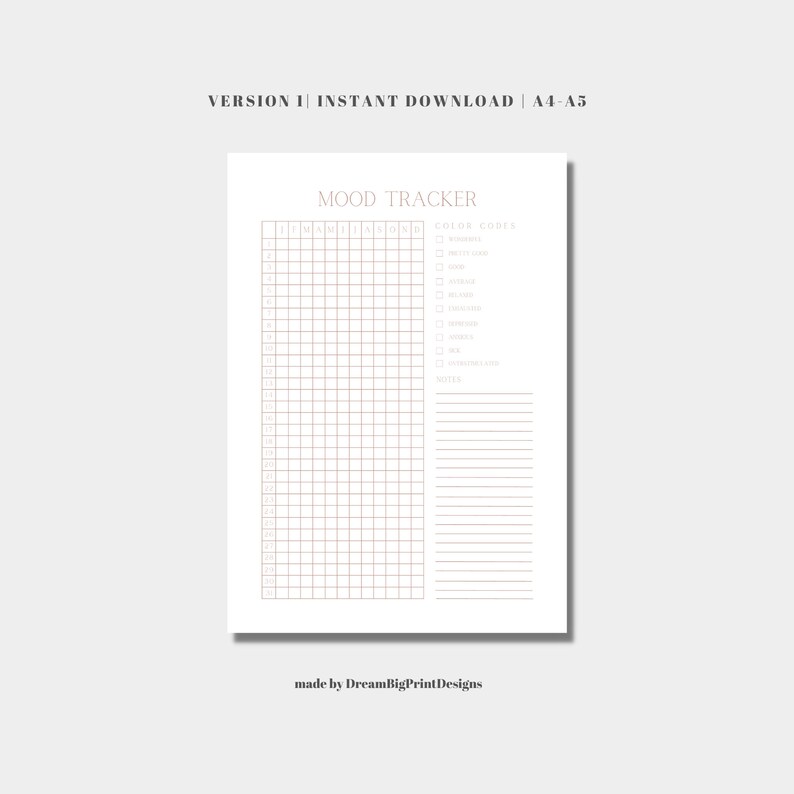 Mood Tracker Printable, Mood Chart Journal, Bullet Journal Printable ...