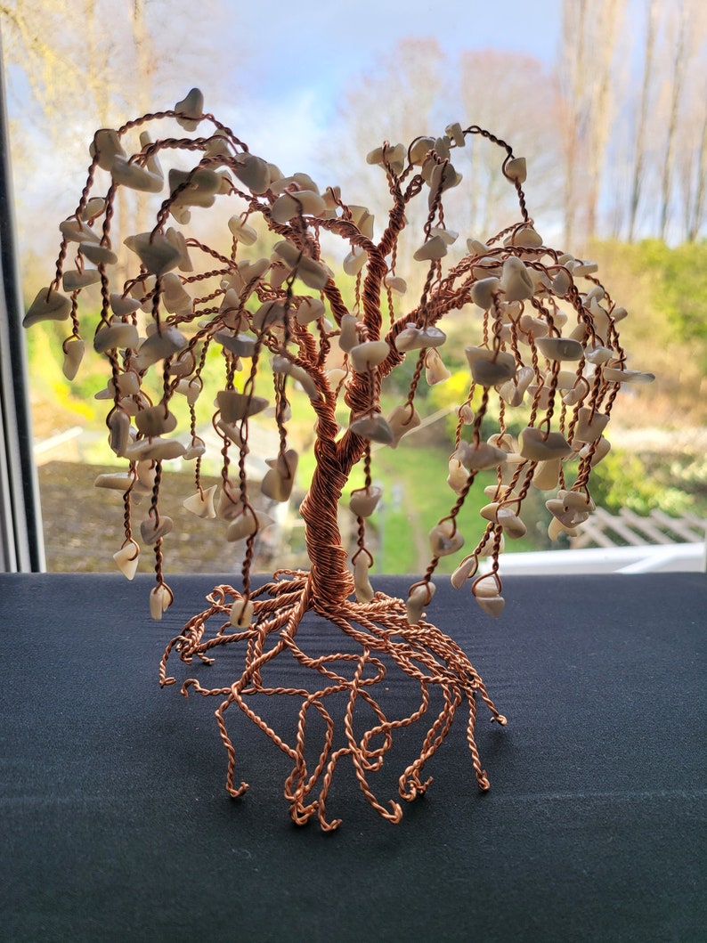 Copper Wire Weeping Willow Sculpture: Cream Quartz Crystal Bonsai - Etsy