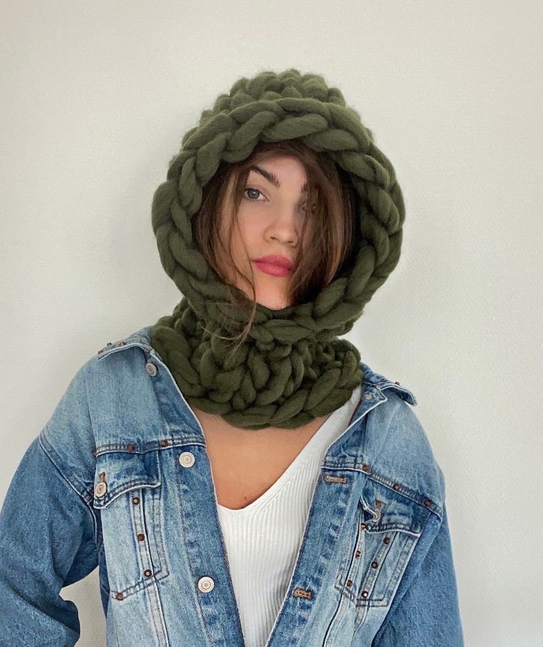 Chunky Yarn Bonnet, Knit Hood, Winter Hat, Bonnet for Women, Tiktok ...