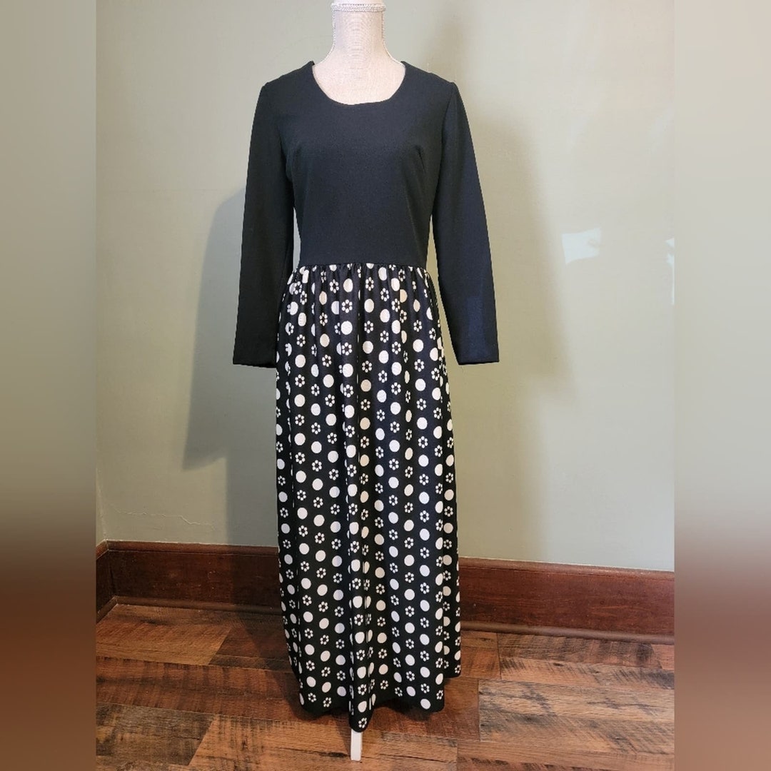 Vintage Mr. Mench of Dallas Black and White Polka Dot Maxi Woman Dress ...