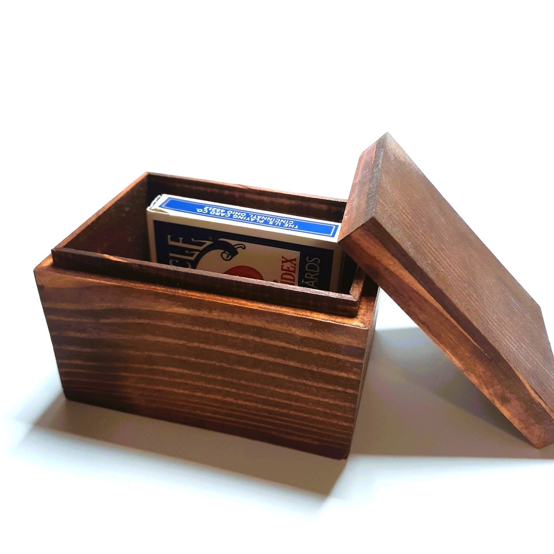 Handmade Wooden Playing Card Storage Box: Dark Finish, 3-deck Capacity ...