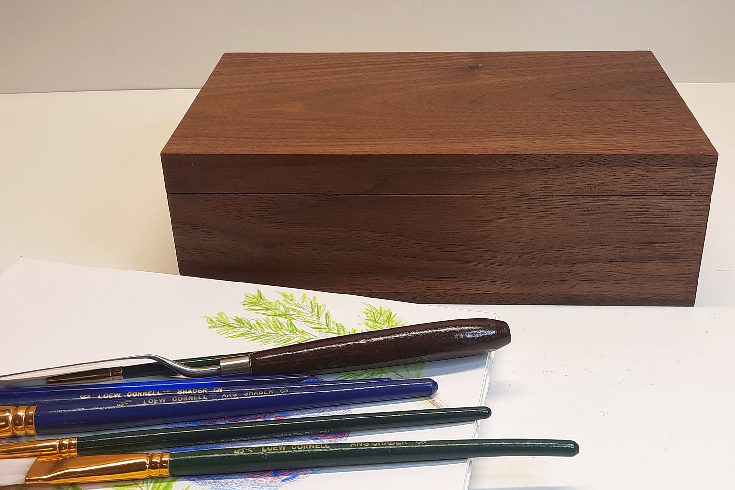 Walnut Art Box, Walnut Wooden Art Storage Box, Pencil Box, Paint Brush ...