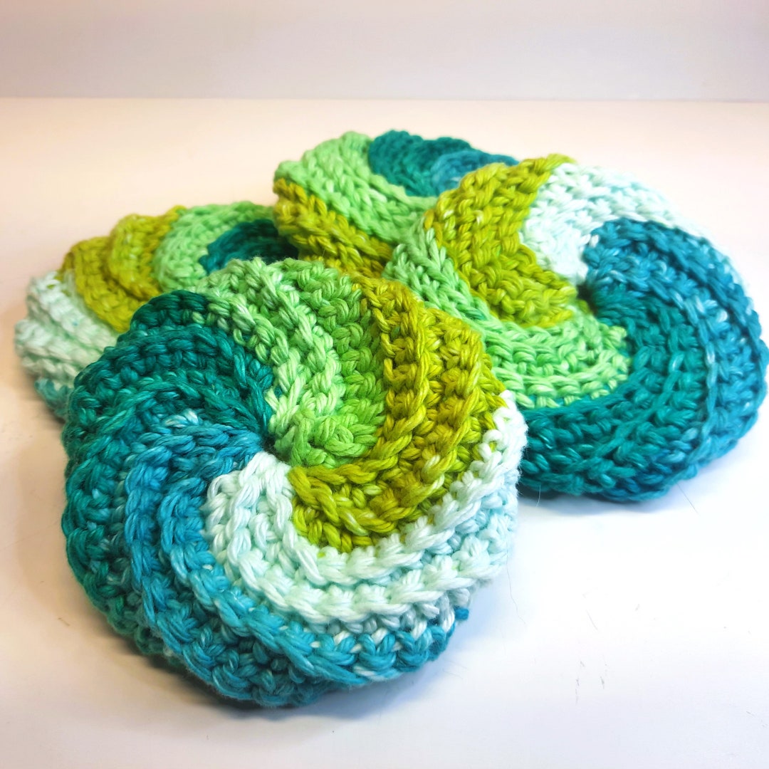 Spiral Cotton Scrubbies Set of 4, Multi Color Green, Face Srubbie, Dish ...