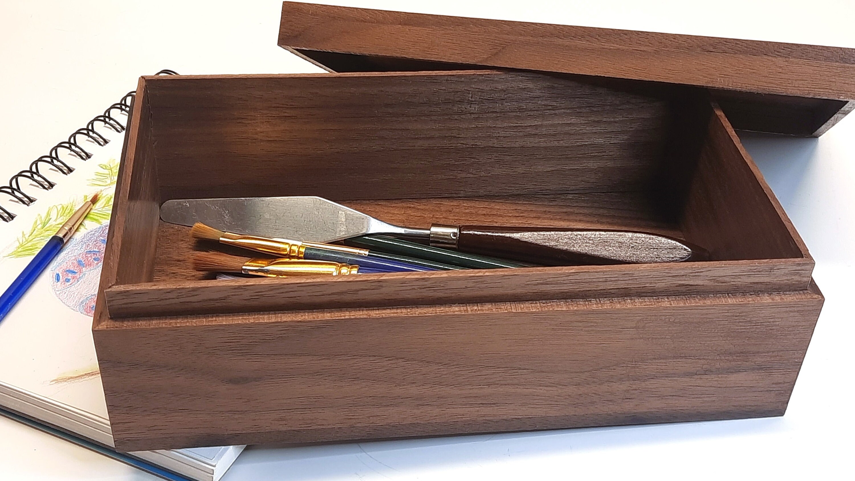 Walnut Art Box, Walnut Wooden Art Storage Box, Pencil Box, Paint Brush ...