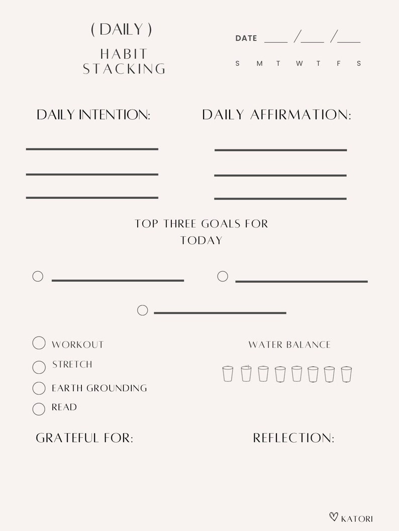 Minimalist Daily Habit Stacking Template- Printable Digital Download - Etsy