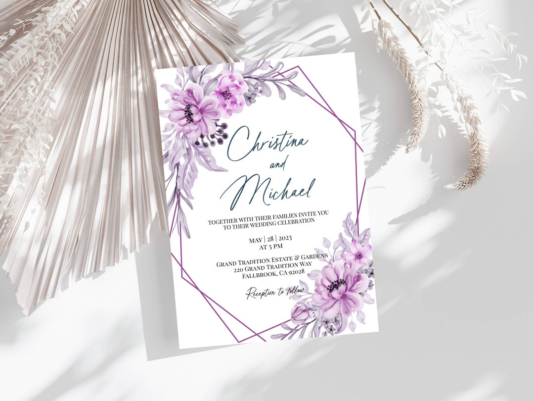 Lilac Wedding Invitation Template, Printable, Violet, Invite, INSTANT ...