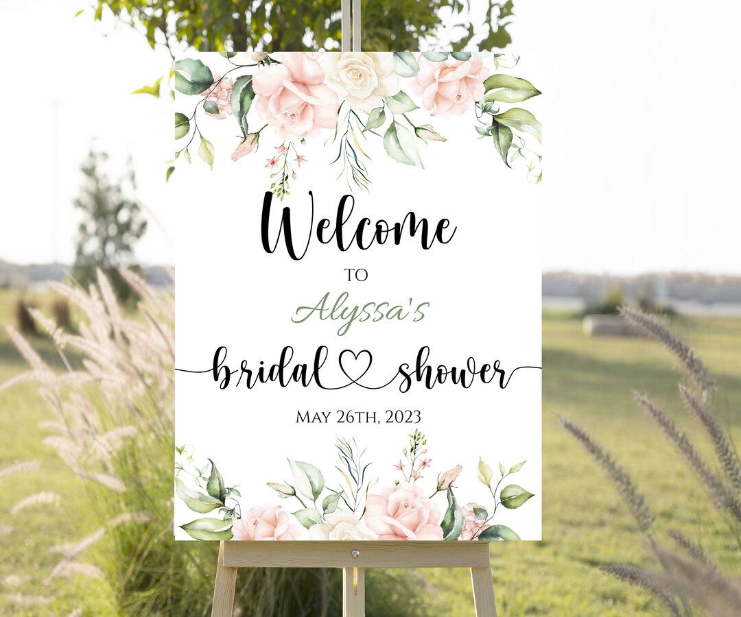 Bridal Shower Sign Template, Printable, Blush, Floral, Gold, Sage Green ...