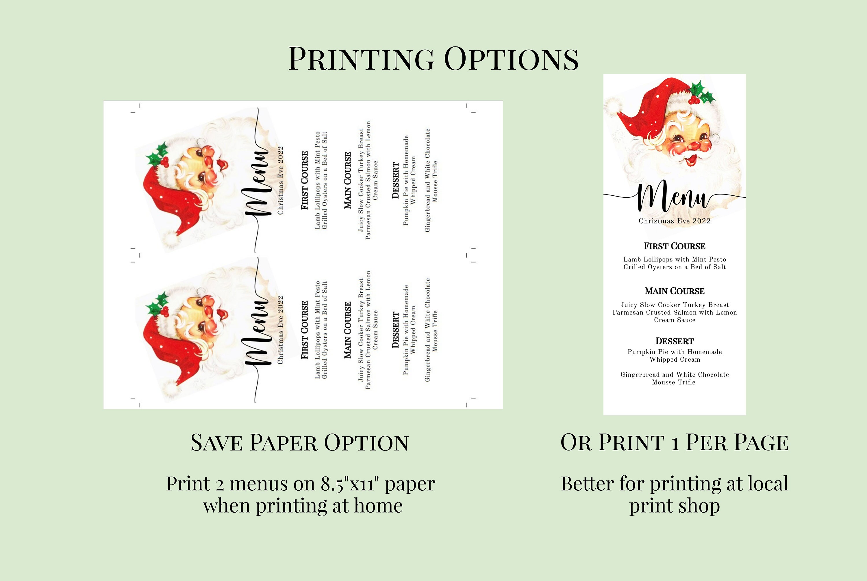 Christmas Menu Template, Holiday, Santa, Printable, Try Before You Buy ...