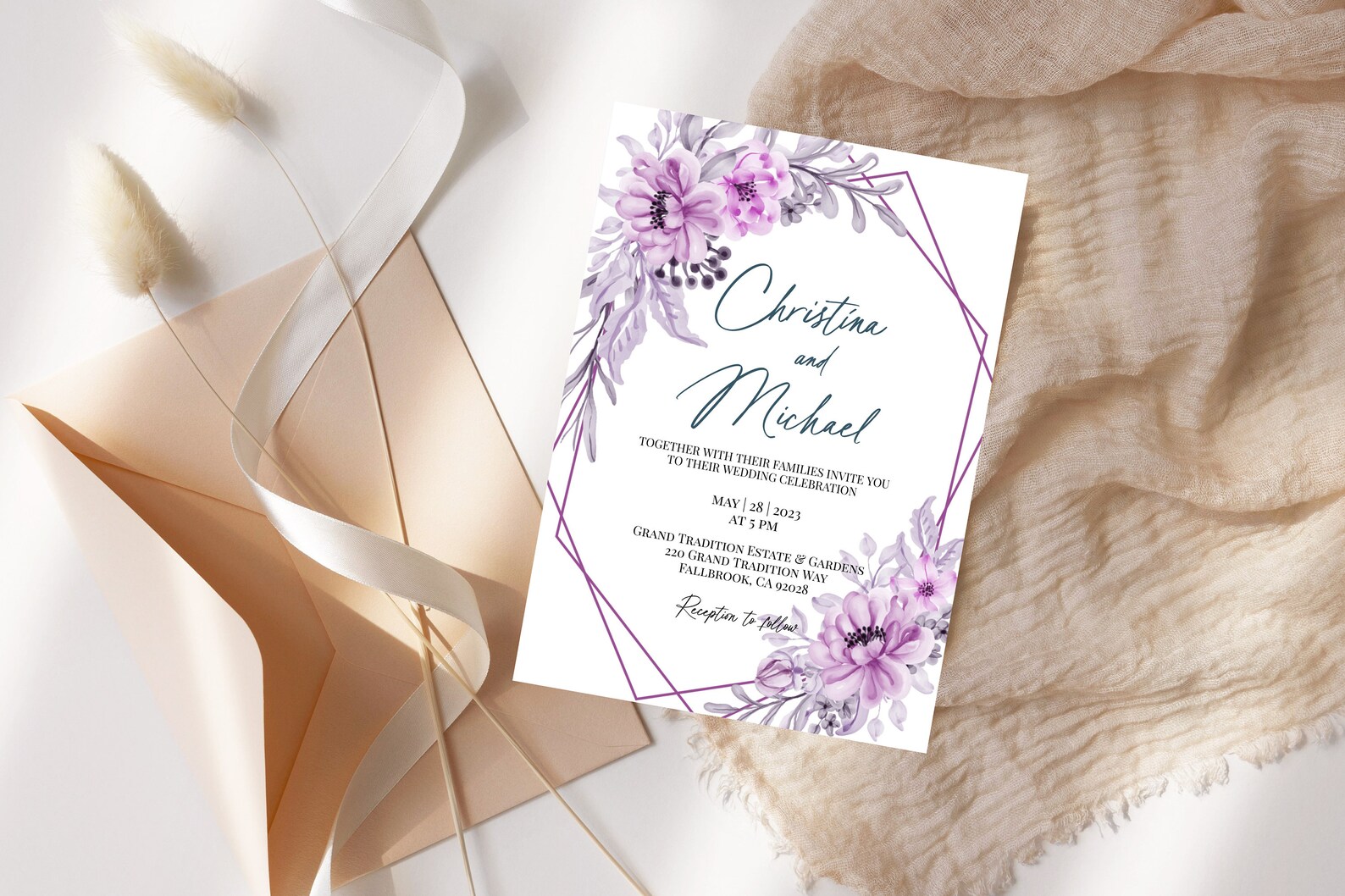 Lilac Wedding Invitation Template, Printable, Violet, Invite, INSTANT ...