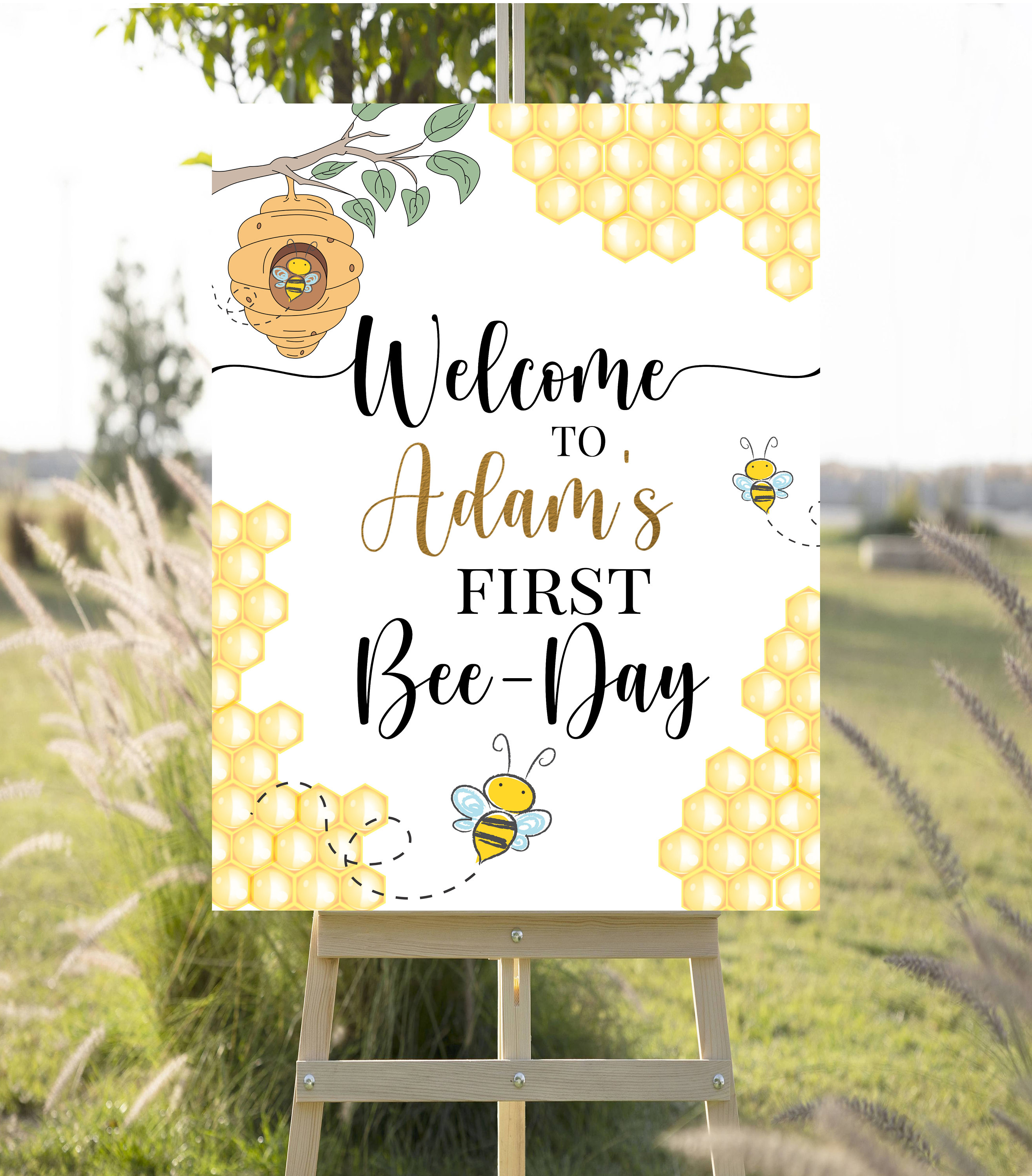 Birthday Party Sign Template, Bee-day Party, Bee Theme, Honeybee, First ...