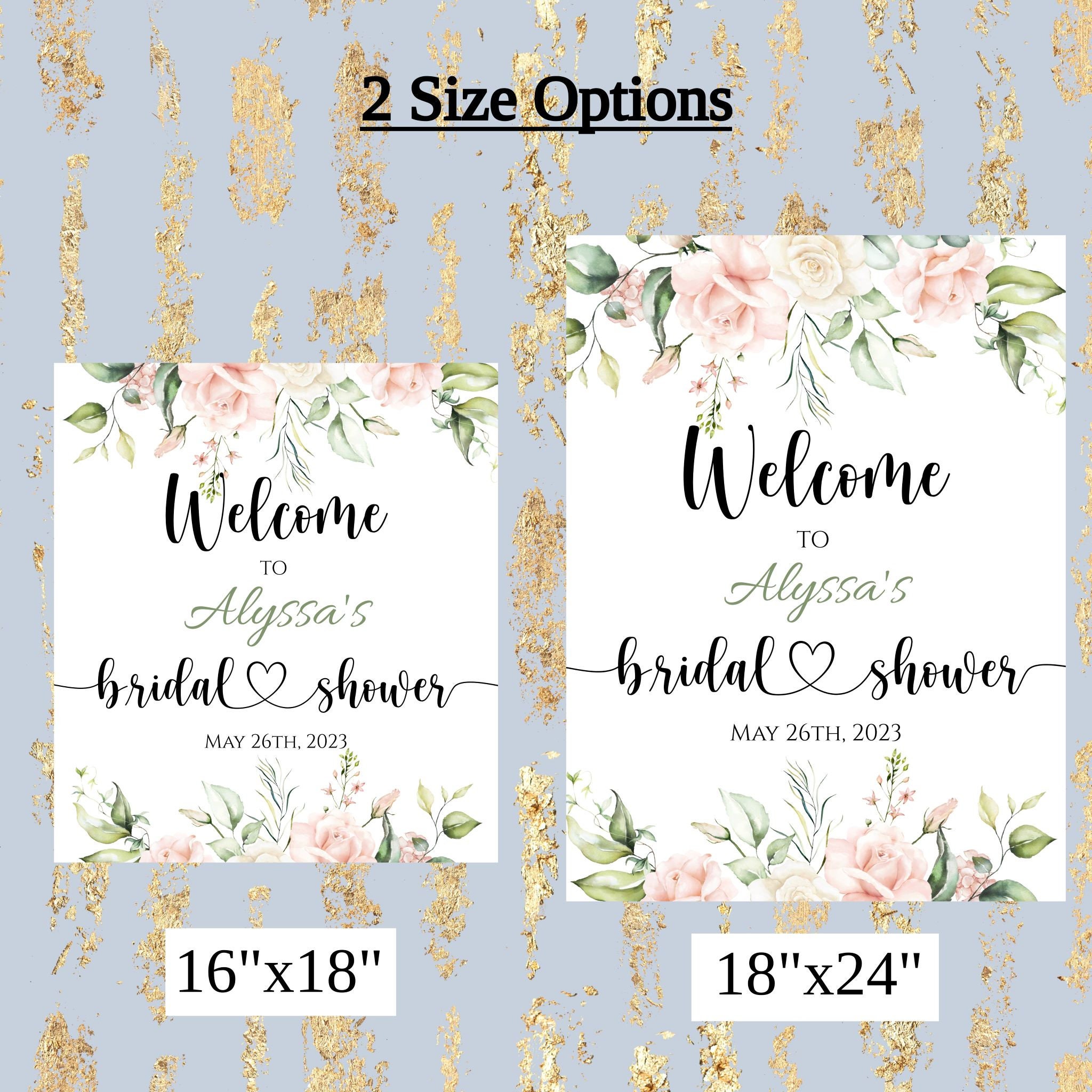 Bridal Shower Sign Template, Printable, Blush, Floral, Gold, Sage Green ...
