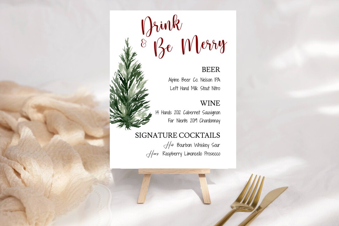 Christmas Bar Menu Sign Template, Holiday, Wedding, Party, Printable ...