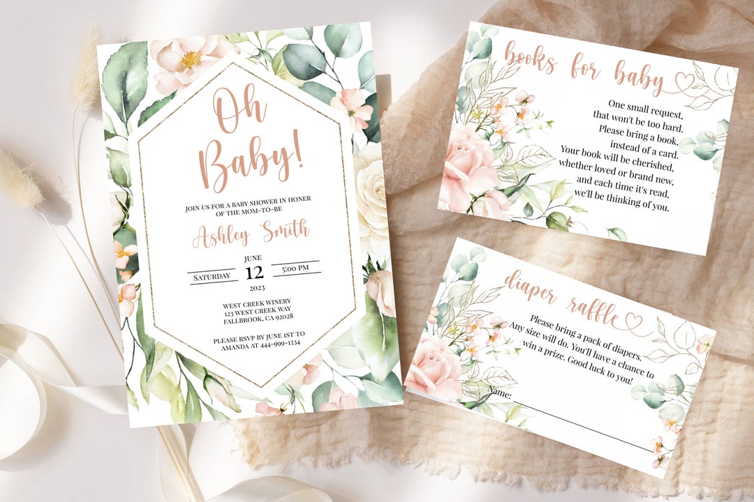 Baby Shower Invitation Template Bundle, Invite, Books for Baby, Diaper ...