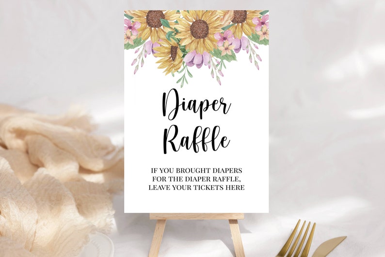Baby Shower Diaper Raffle Sign Template, Poster, Sunflower, Printable ...