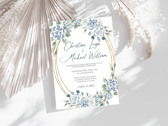Dusty Blue Wedding Invitation Template 5x7 Printable - Etsy