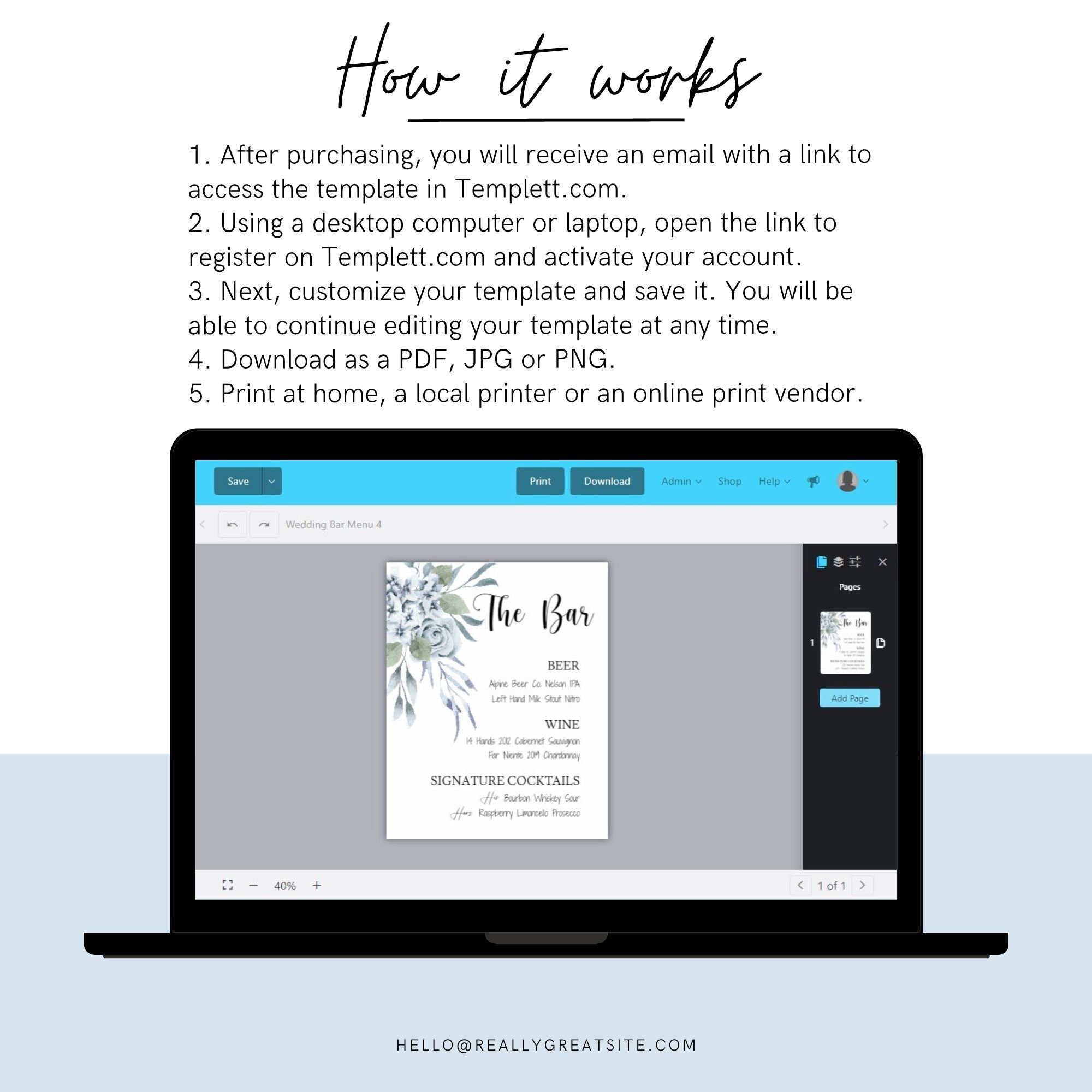 Dusty Blue Wedding Bar Menu Sign Template, Printable, Try Before You ...