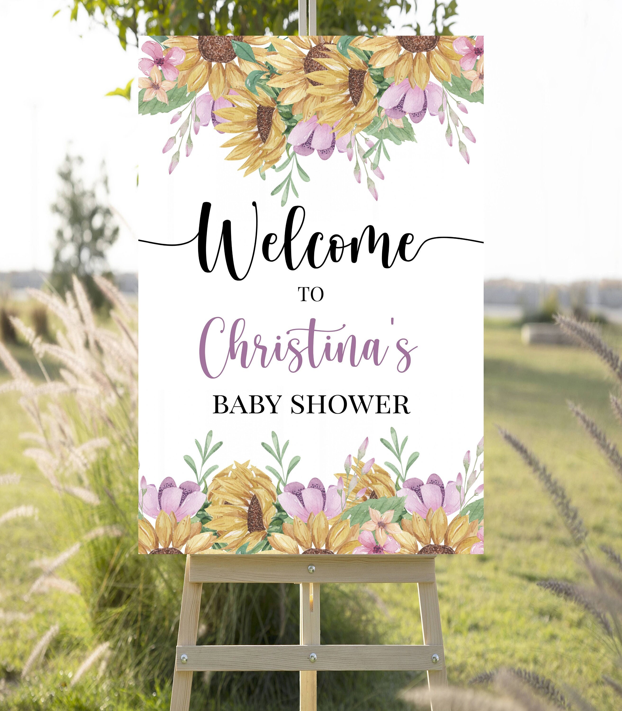 Baby Shower Sign Template, Printable, Sunflower, Purple, Mom to Be, Try ...