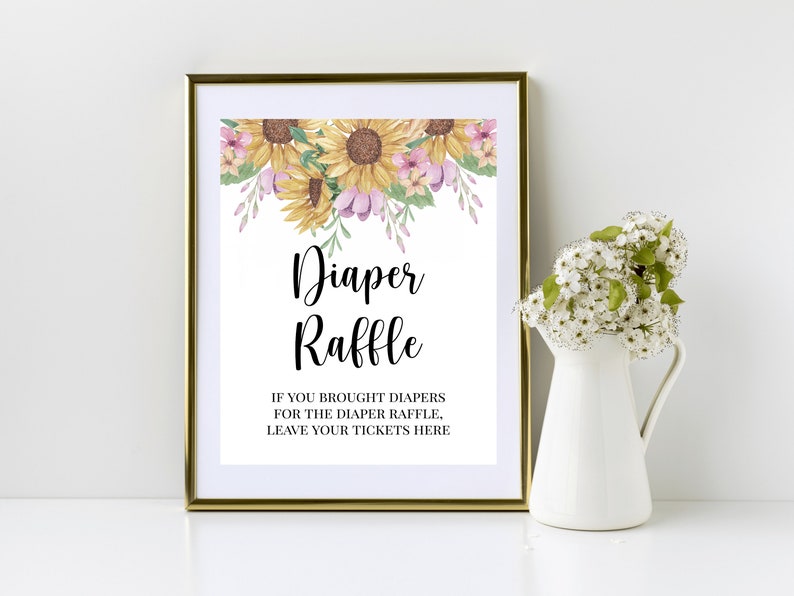 Baby Shower Diaper Raffle Sign Template, Poster, Sunflower, Printable ...