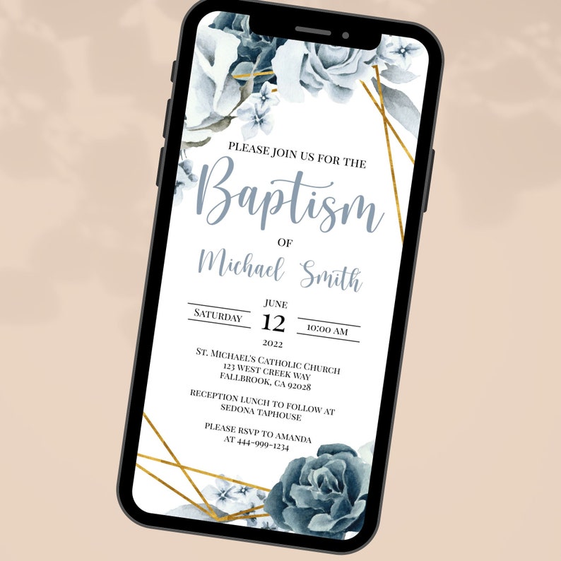 Baptism Invitation Template, Invite, Printable, Dusty Blue, Girl, Boy ...