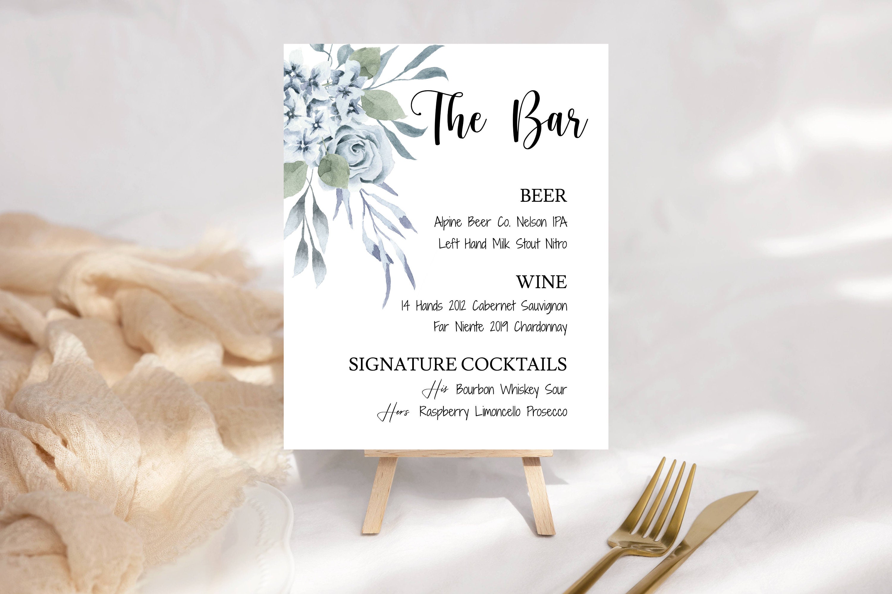 Dusty Blue Wedding Bar Menu Sign Template, Printable, Try Before You ...