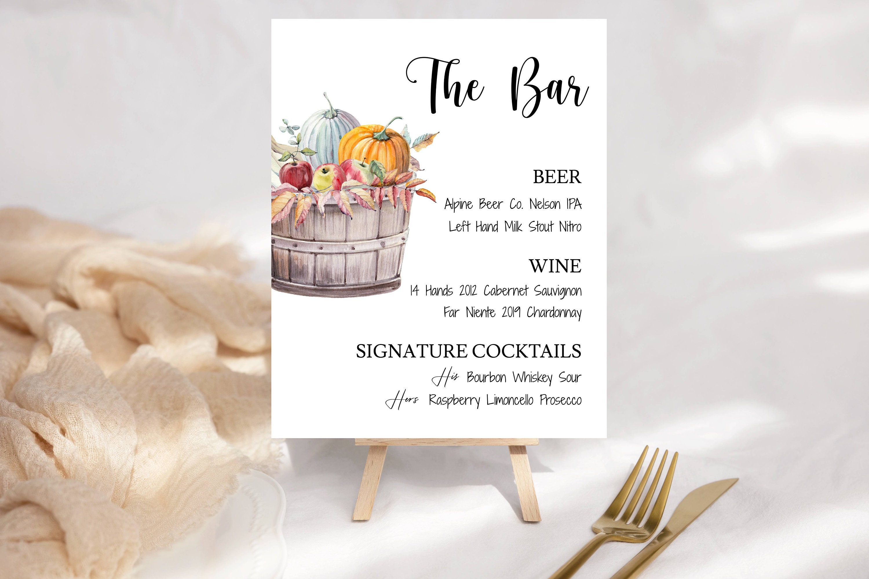 Fall Bar Menu Sign Template, Autumn, Thanksgiving, Holiday, Wedding ...