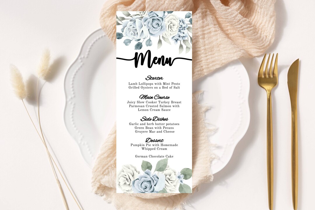 Dusty Blue Wedding Menu Template, Printable, Try Before You Buy, DIY ...