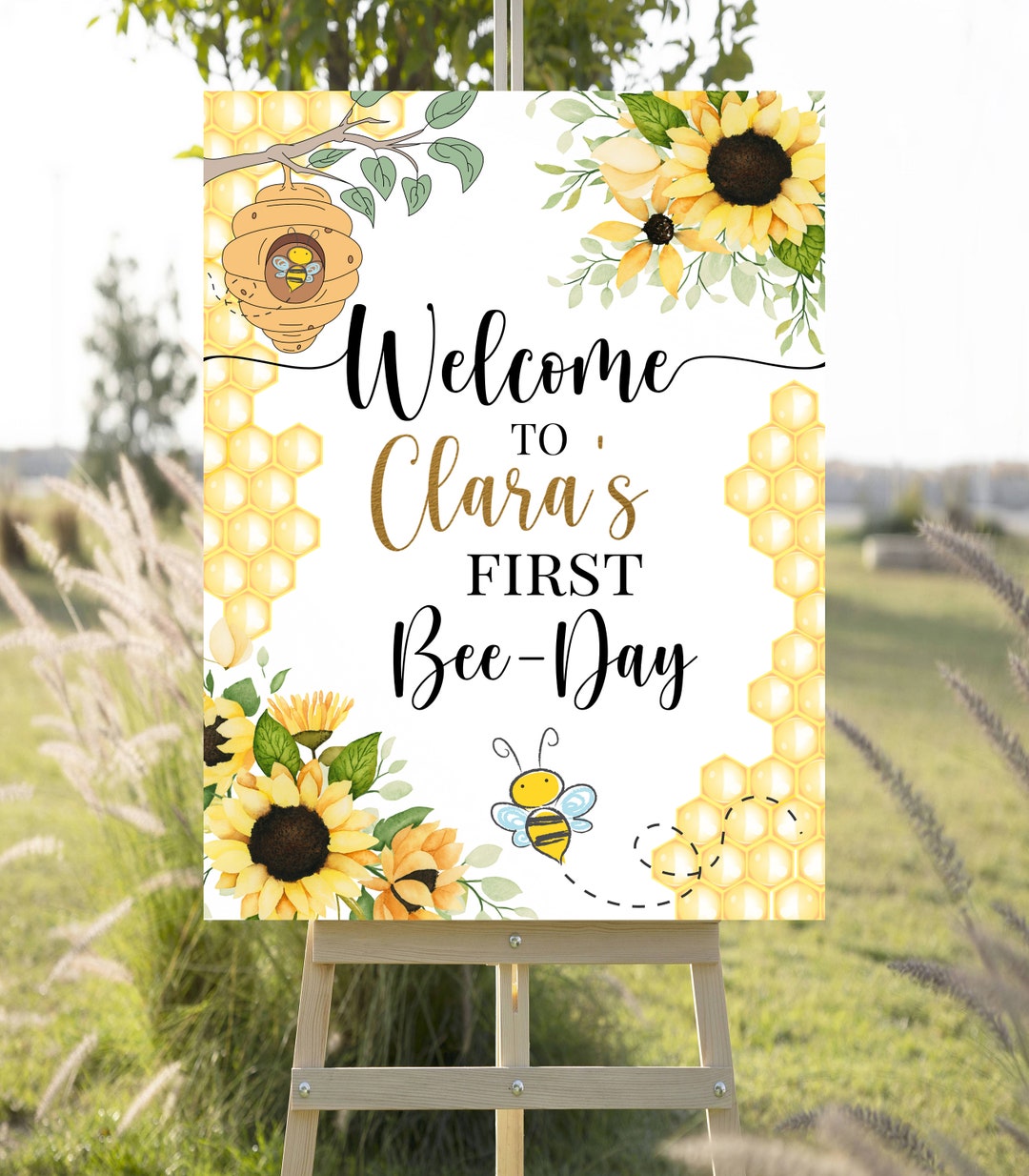 Birthday Party Sign Template, Bee-day Party, Bee Theme, Honeybee ...