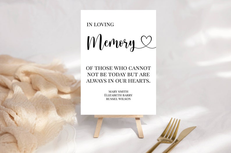 In Loving Memory Wedding Sign Template, Poster, Printable, DIY, Try ...