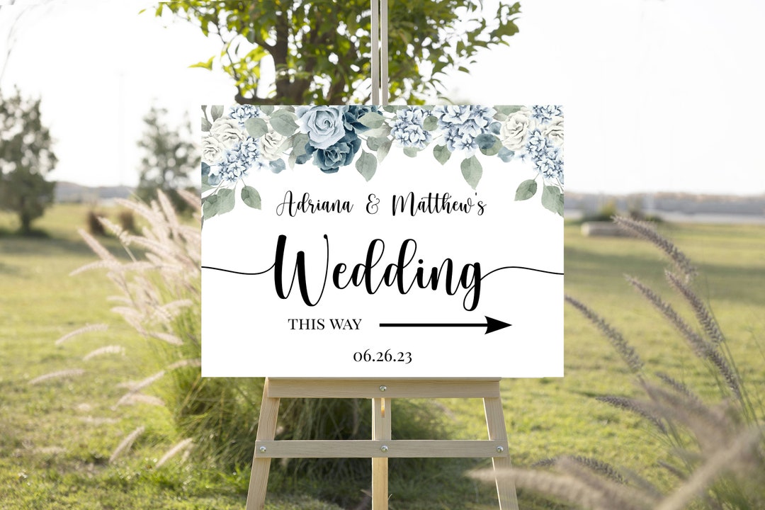 Wedding This Way Sign Template, Event, Parking, Printable, Dusty Blue ...