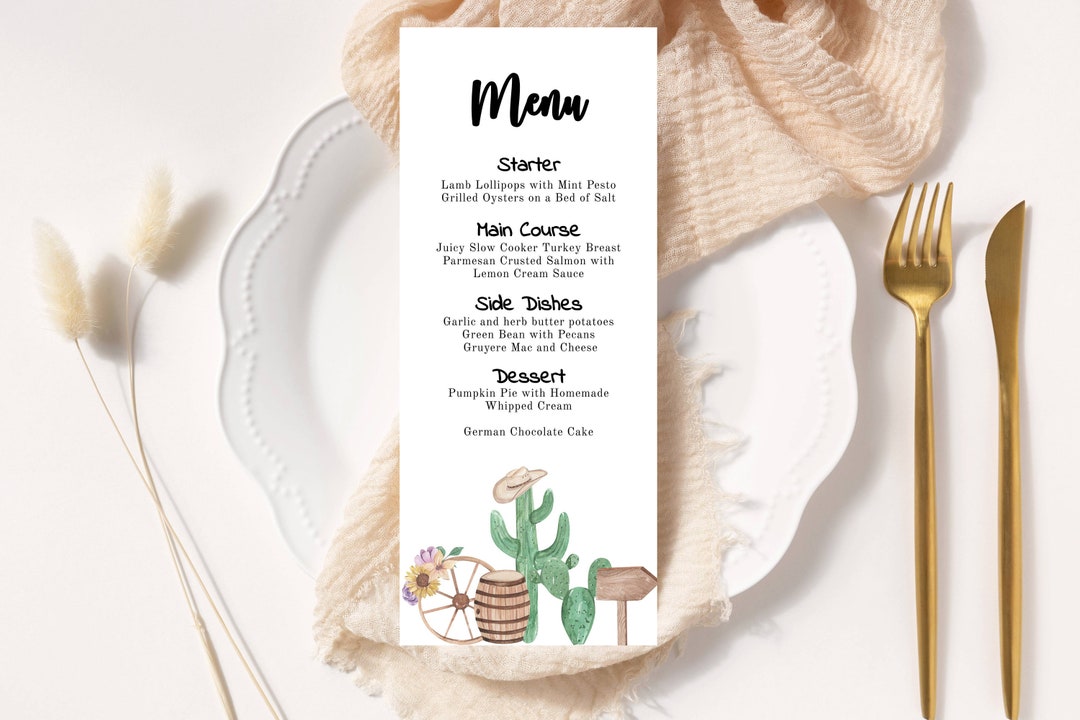 Western Party Menu Template, Printable, Try Before You Buy, DIY, Cowboy ...