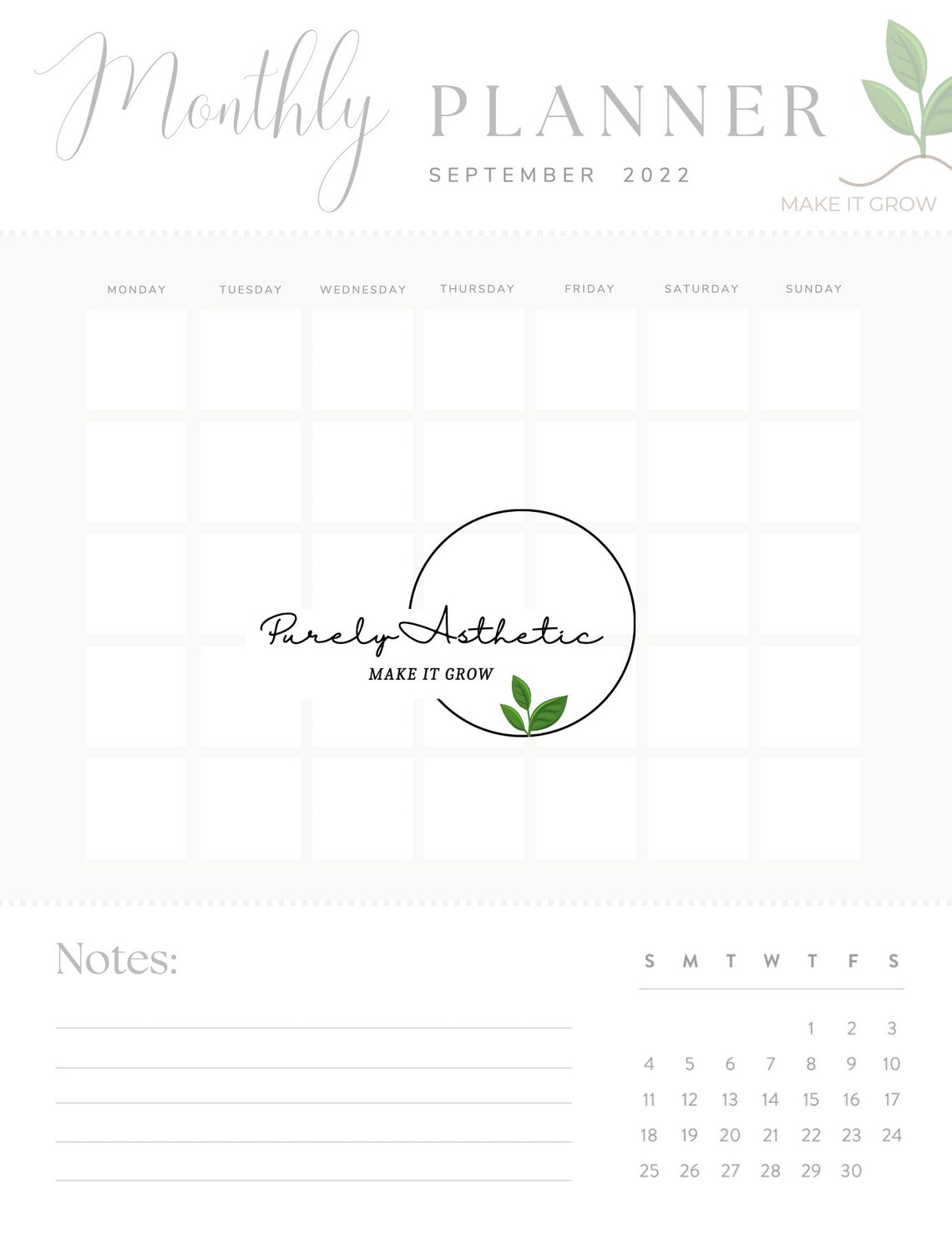 September Monthly Planner Printable, Instant Download, Printable ...