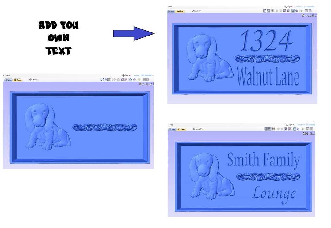 Puppy House Address Sign CNC 3D Relief File STL - Etsy